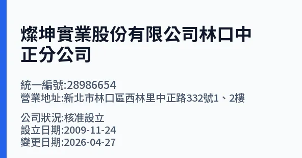 燦坤實業股份有限公司林口中正分公司的照片-統編 28986654(新北市) 公司登記資料與營業項目詳細圖表