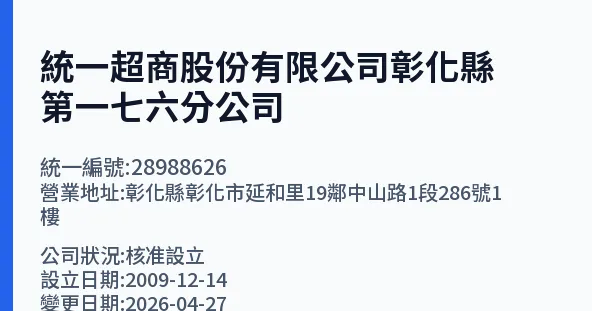統一超商股份有限公司彰化縣第一七六分公司的照片-統編 28988626(彰化縣) 公司登記資料與營業項目詳細圖表