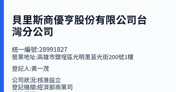 貝里斯商優亨股份有限公司台灣分公司的照片-統編 28991827(高雄市) 公司登記資料與營業項目詳細圖表
