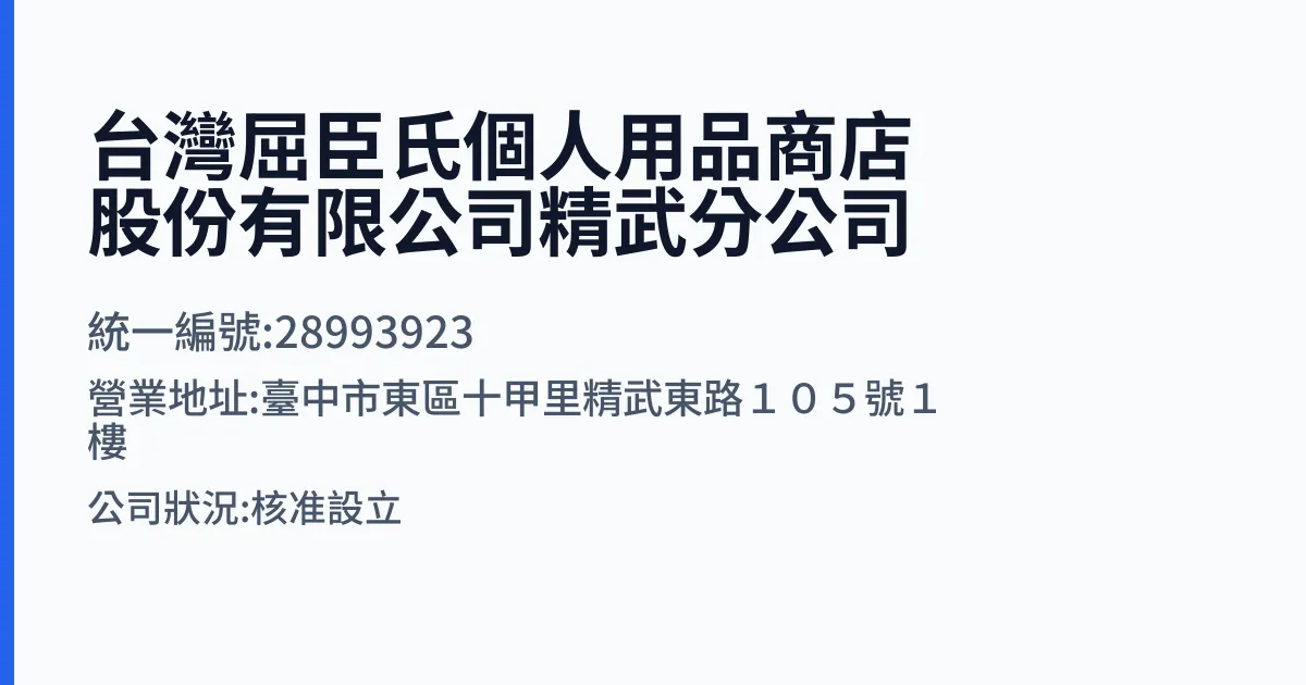 台灣屈臣氏個人用品商店股份有限公司精武分公司 - 統編 28993923(臺中市) 公司登記資料與營業項目詳細圖表