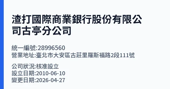 渣打國際商業銀行股份有限公司古亭分公司的照片-統編 28996560(臺北市) 公司登記資料與營業項目詳細圖表
