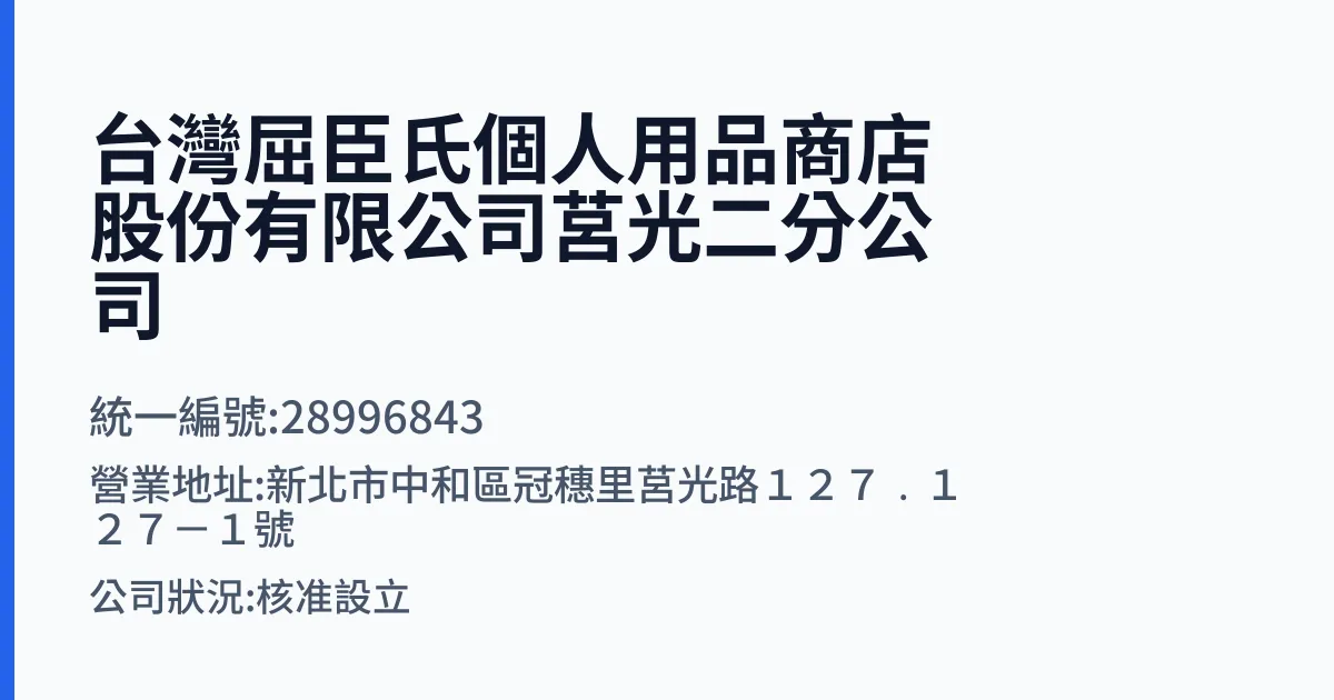 台灣屈臣氏個人用品商店股份有限公司莒光二分公司 - 統編 28996843(新北市) 公司登記資料與營業項目詳細圖表