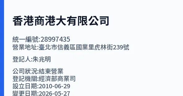 香港商港大有限公司的照片-統編 28997435(臺北市) 公司登記資料與營業項目詳細圖表