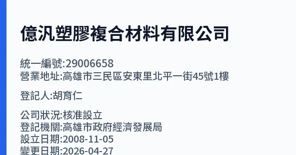 億汎塑膠複合材料有限公司的照片-統編 29006658(高雄市) 公司登記資料與營業項目詳細圖表