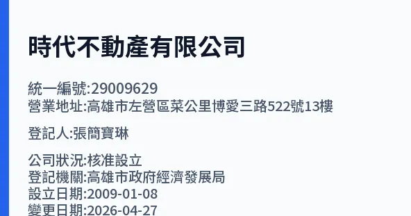 時代不動產有限公司的照片-統編 29009629(高雄市) 公司登記資料與營業項目詳細圖表