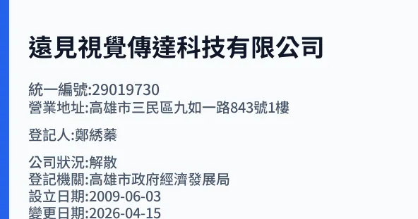 遠見視覺傳達科技有限公司的照片-統編 29019730(高雄市) 公司登記資料與營業項目詳細圖表