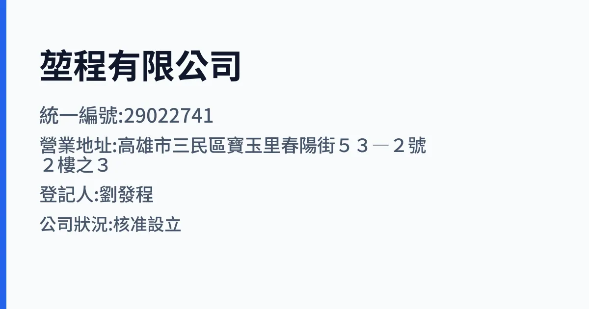 堃程有限公司 - 統編 29022741(高雄市) 公司登記資料與營業項目詳細圖表