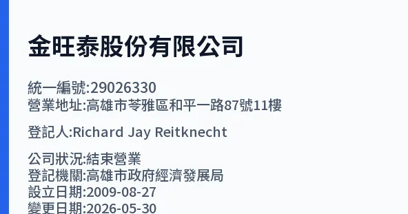金旺泰股份有限公司的照片-統編 29026330(高雄市) 公司登記資料與營業項目詳細圖表