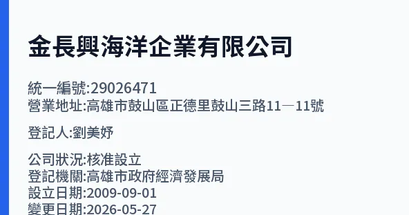 金長興海洋企業有限公司的照片-統編 29026471(高雄市) 公司登記資料與營業項目詳細圖表
