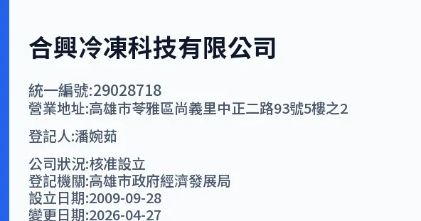 合興冷凍科技有限公司的照片-統編 29028718(高雄市) 公司登記資料與營業項目詳細圖表