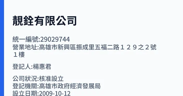 靚銓有限公司的照片-統編 29029744(高雄市) 公司登記資料與營業項目詳細圖表