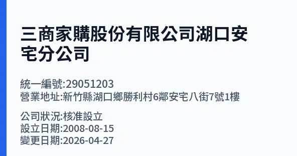 三商家購股份有限公司湖口安宅分公司的照片-統編 29051203(新竹縣) 公司登記資料與營業項目詳細圖表
