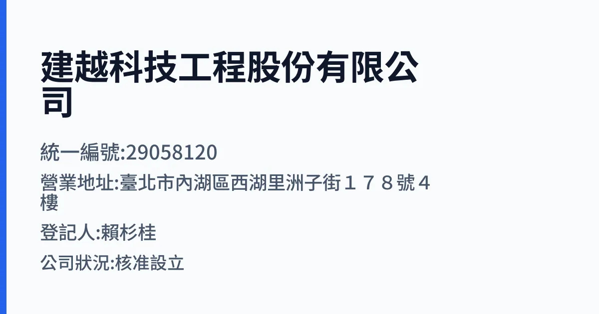 建越科技工程股份有限公司 - 統編 29058120(臺北市) 公司登記資料與營業項目詳細圖表