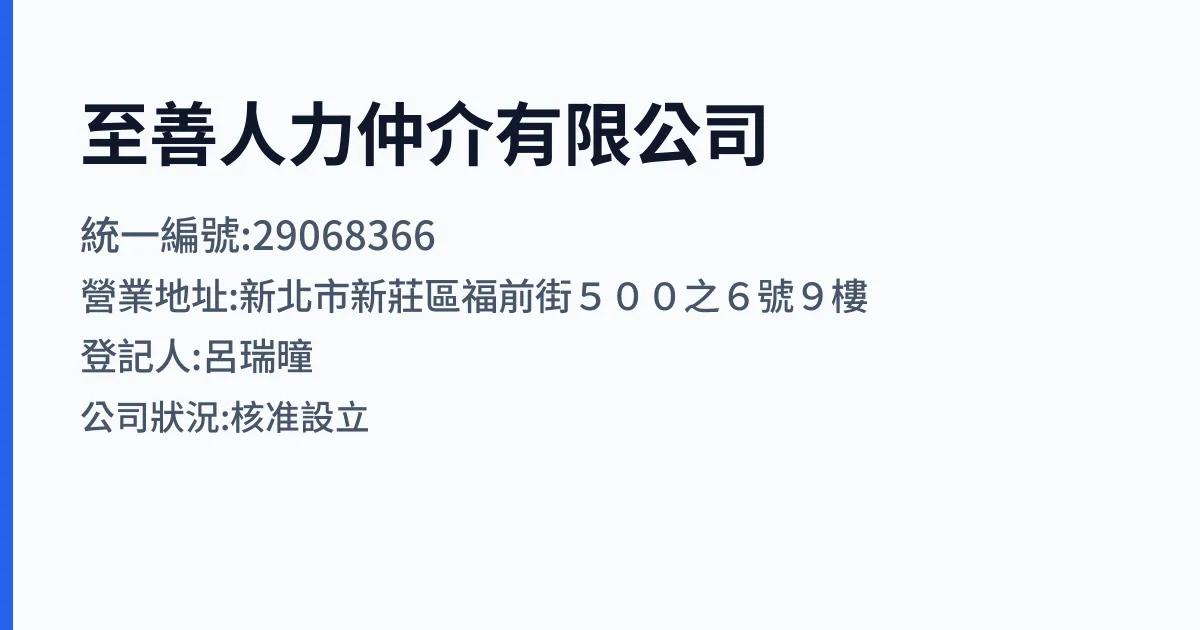 至善人力仲介有限公司 - 統編 29068366(新北市) 公司登記資料與營業項目詳細圖表