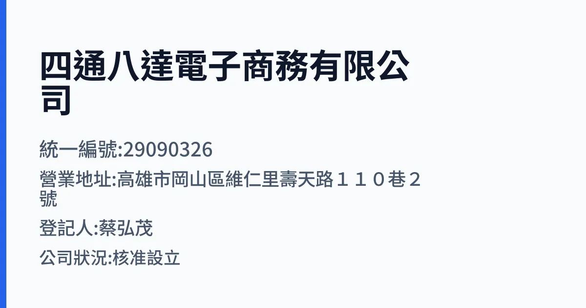四通八達電子商務有限公司 - 統編 29090326(高雄市) 公司登記資料與營業項目詳細圖表
