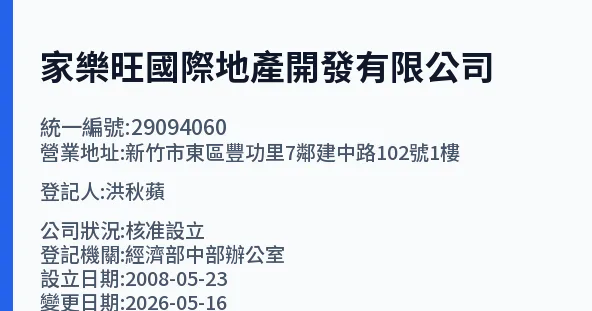 家樂旺國際地產開發有限公司的照片-統編 29094060(新竹市) 公司登記資料與營業項目詳細圖表