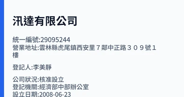 汛達有限公司的照片-統編 29095244(雲林縣) 公司登記資料與營業項目詳細圖表