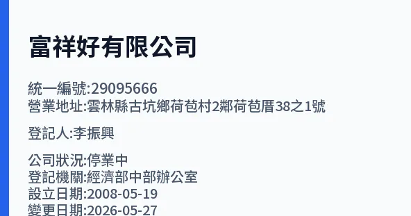 富祥好有限公司的照片-統編 29095666(雲林縣) 公司登記資料與營業項目詳細圖表