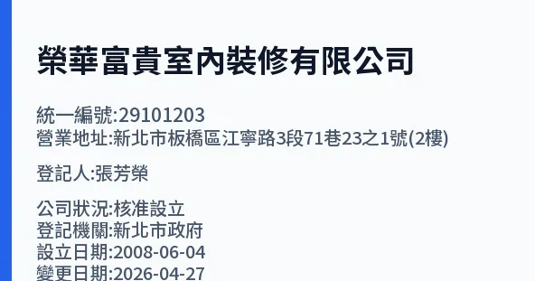 榮華富貴室內裝修有限公司的照片-統編 29101203(新北市) 公司登記資料與營業項目詳細圖表