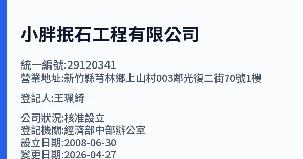 小胖抿石工程有限公司的照片-統編 29120341(新竹縣) 公司登記資料與營業項目詳細圖表