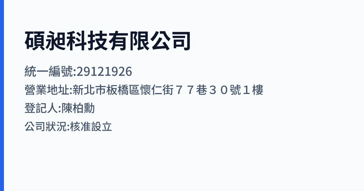 碩昶科技有限公司 - 統編 29121926(新北市) 公司登記資料與營業項目詳細圖表