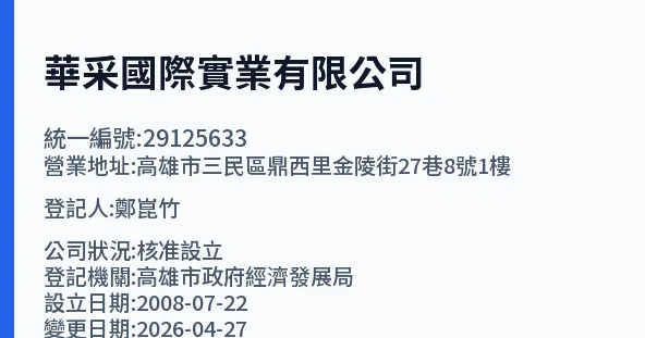 華采國際實業有限公司的照片-統編 29125633(高雄市) 公司登記資料與營業項目詳細圖表