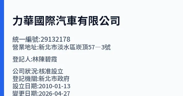 力華國際汽車有限公司的照片-統編 29132178(新北市) 公司登記資料與營業項目詳細圖表