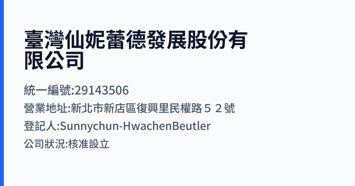 臺灣仙妮蕾德發展股份有限公司 - 統編 29143506(新北市) 公司登記資料與營業項目詳細圖表