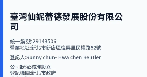 臺灣仙妮蕾德發展股份有限公司的照片-統編 29143506(新北市) 公司登記資料與營業項目詳細圖表