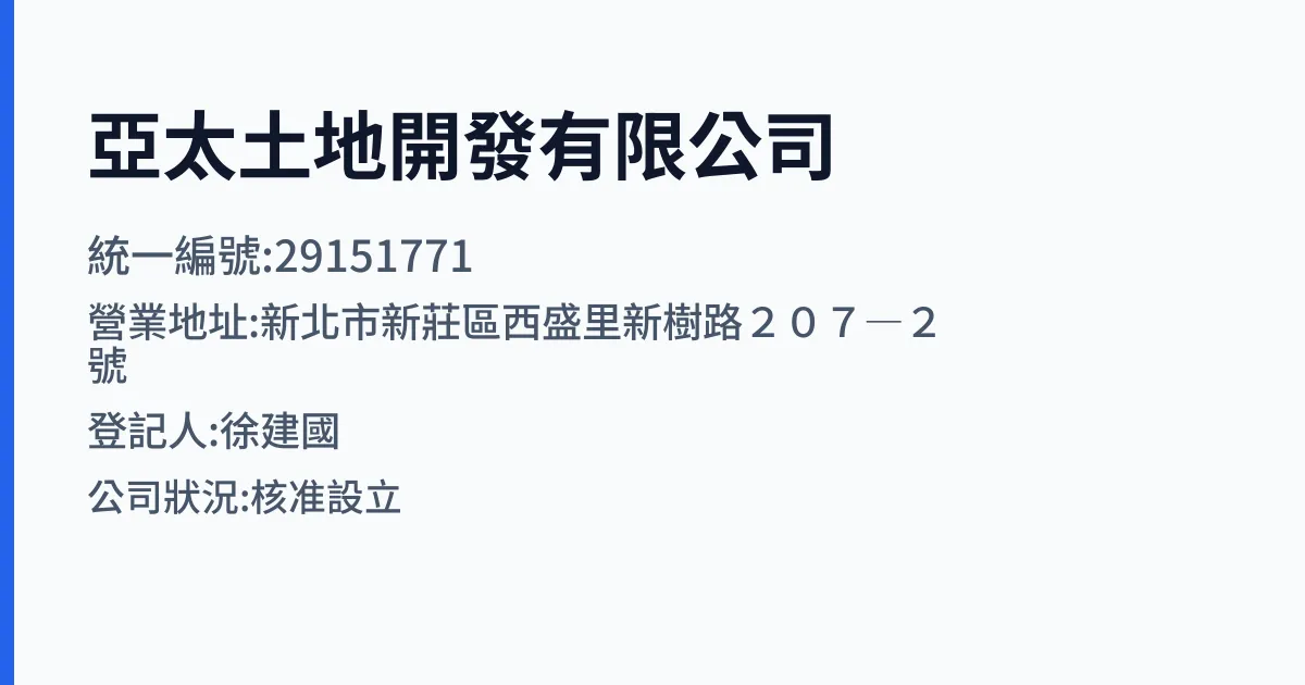亞太土地開發有限公司 - 統編 29151771(新北市) 公司登記資料與營業項目詳細圖表