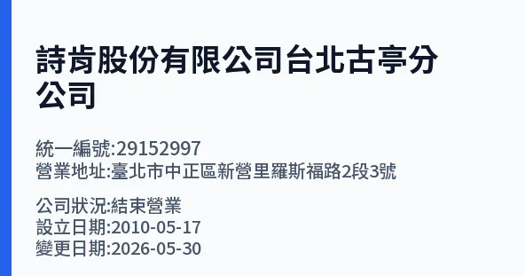 詩肯股份有限公司台北古亭分公司的照片-統編 29152997(臺北市) 公司登記資料與營業項目詳細圖表