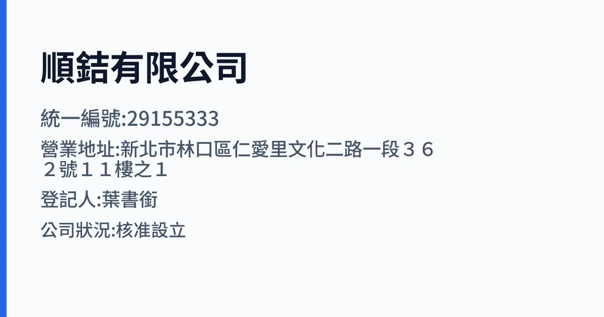 順銡有限公司 - 統編 29155333(新北市) 公司登記資料與營業項目詳細圖表