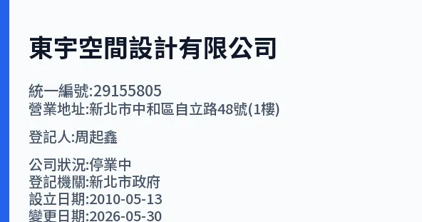 東宇空間設計有限公司的照片-統編 29155805(新北市) 公司登記資料與營業項目詳細圖表