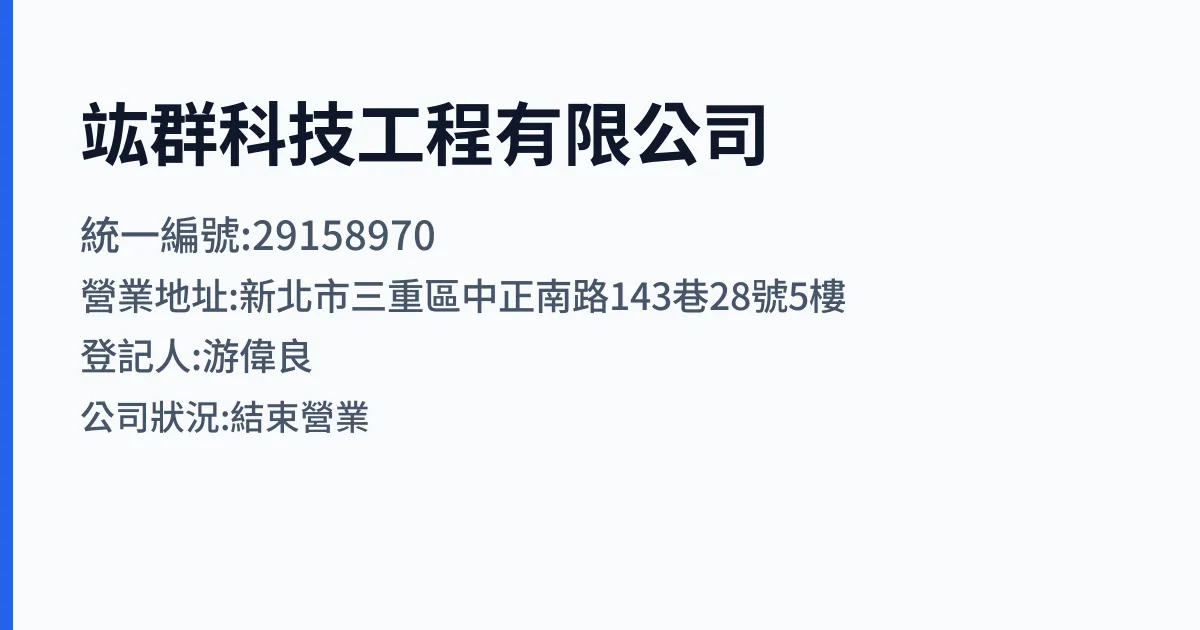 竑群科技工程有限公司 - 統編 29158970(新北市) 公司登記資料與營業項目詳細圖表