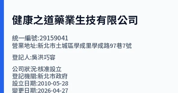 健康之道藥業生技有限公司的照片-統編 29159041(新北市) 公司登記資料與營業項目詳細圖表