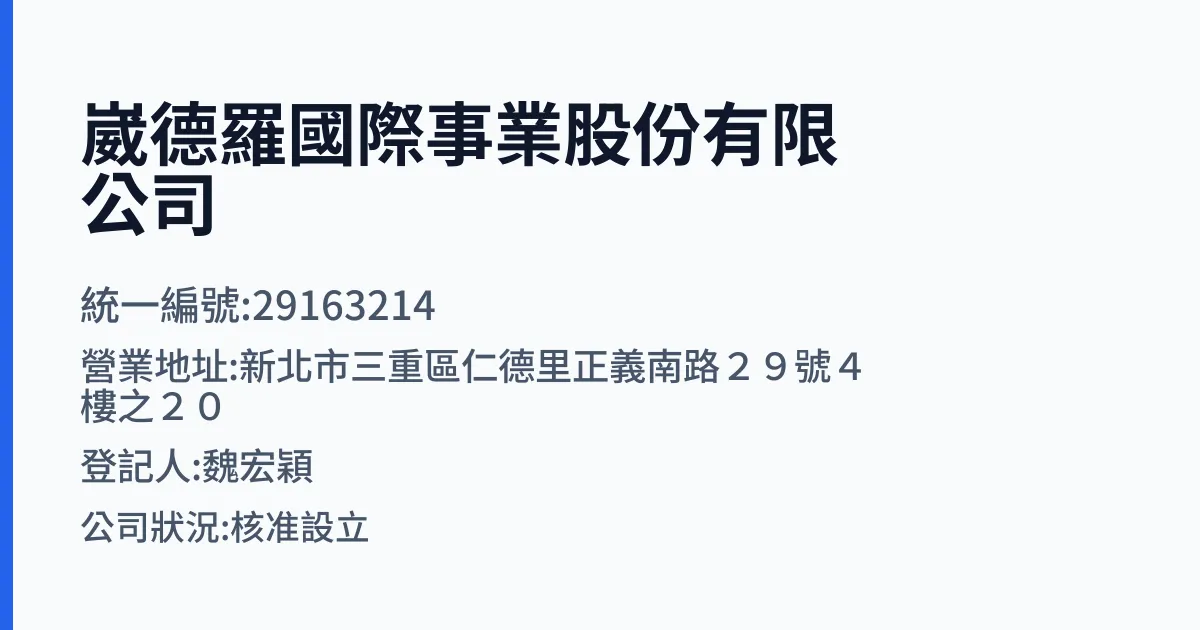 崴德羅國際事業股份有限公司 - 統編 29163214(新北市) 公司登記資料與營業項目詳細圖表