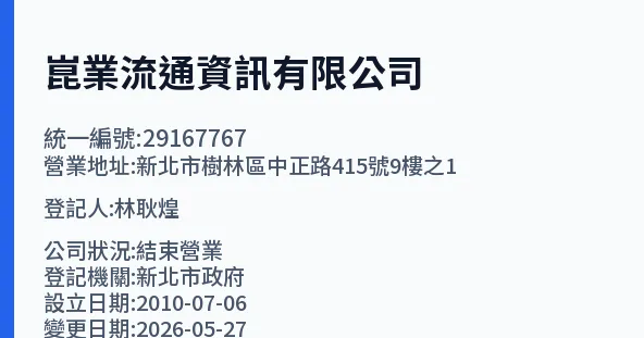 崑業流通資訊有限公司的照片-統編 29167767(新北市) 公司登記資料與營業項目詳細圖表