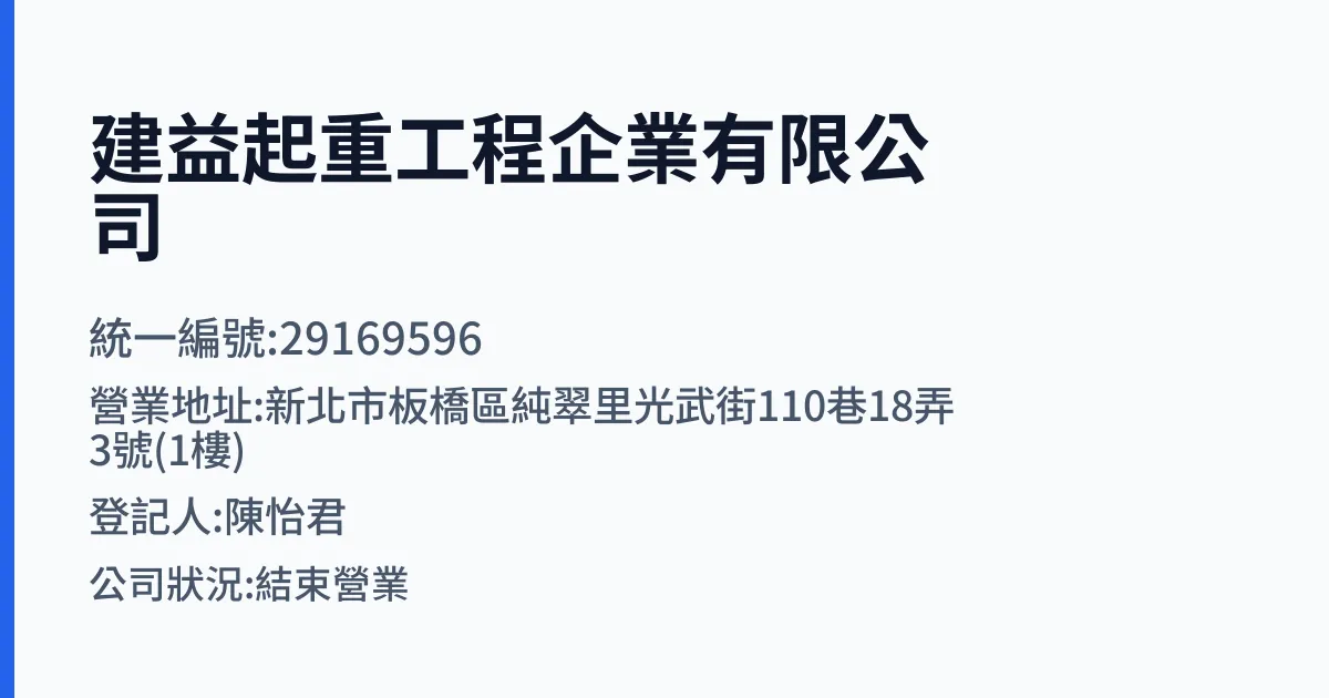 建益起重工程企業有限公司 - 統編 29169596(新北市) 公司登記資料與營業項目詳細圖表
