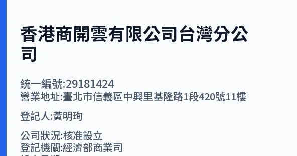 香港商開雲有限公司台灣分公司的照片-統編 29181424(臺北市) 公司登記資料與營業項目詳細圖表