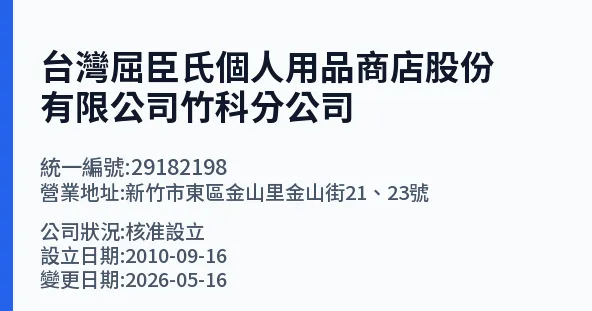 台灣屈臣氏個人用品商店股份有限公司竹科分公司的照片-統編 29182198(新竹市) 公司登記資料與營業項目詳細圖表