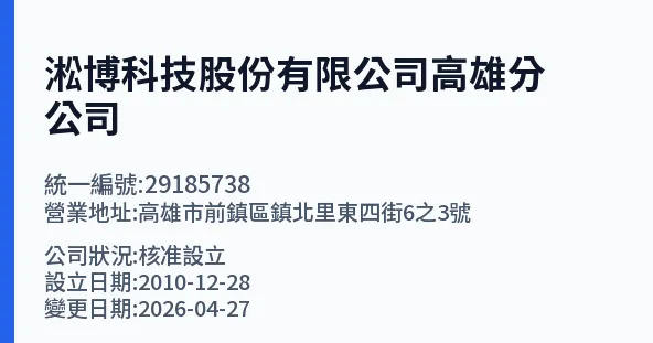 淞博科技股份有限公司高雄分公司的照片-統編 29185738(高雄市) 公司登記資料與營業項目詳細圖表
