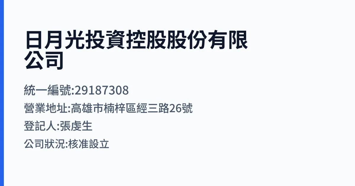 日月光投資控股股份有限公司 - 統編 29187308(高雄市) 公司登記資料與營業項目詳細圖表