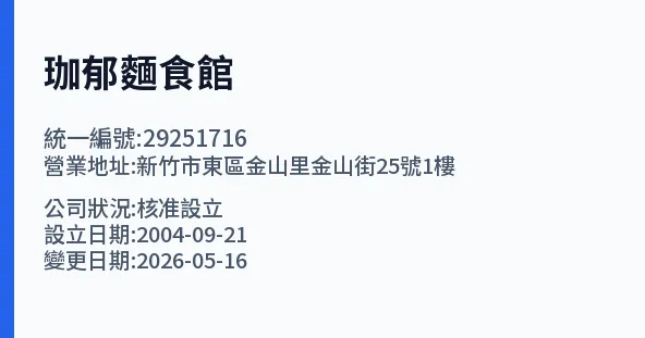 珈郁麵食館的照片-統編 29251716(新竹市) 公司登記資料與營業項目詳細圖表