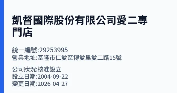 凱督國際股份有限公司愛二專門店的照片-統編 29253995(基隆市) 公司登記資料與營業項目詳細圖表