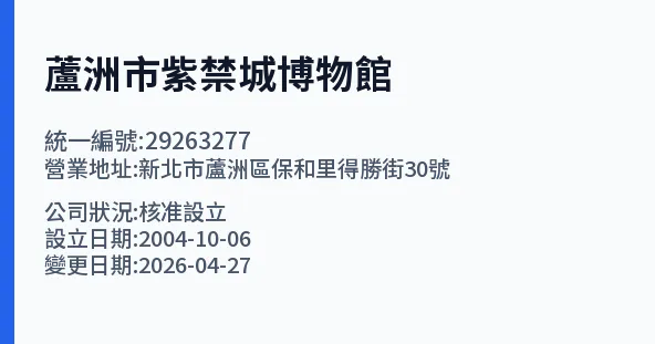 蘆洲市紫禁城博物館的照片-統編 29263277(新北市) 公司登記資料與營業項目詳細圖表