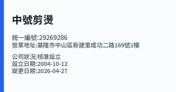 中號剪燙的照片-統編 29269286(基隆市) 公司登記資料與營業項目詳細圖表
