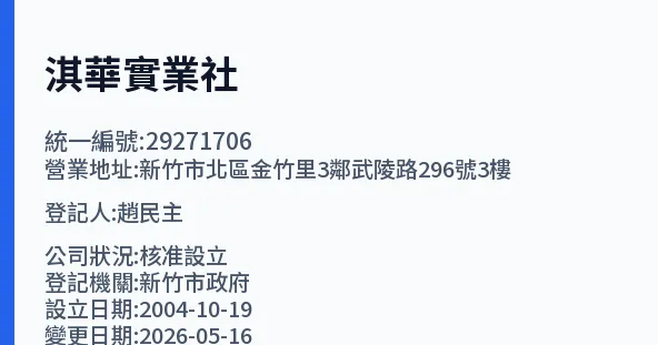 淇華實業社的照片-統編 29271706(新竹市) 公司登記資料與營業項目詳細圖表