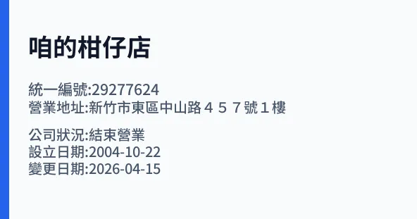 咱的柑仔店的照片-統編 29277624(新竹市) 公司登記資料與營業項目詳細圖表