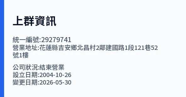 上群資訊的照片-統編 29279741(花蓮縣) 公司登記資料與營業項目詳細圖表