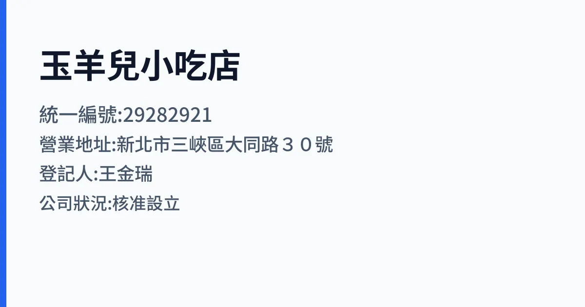 玉羊兒小吃店 - 統編 29282921(新北市) 公司登記資料與營業項目詳細圖表